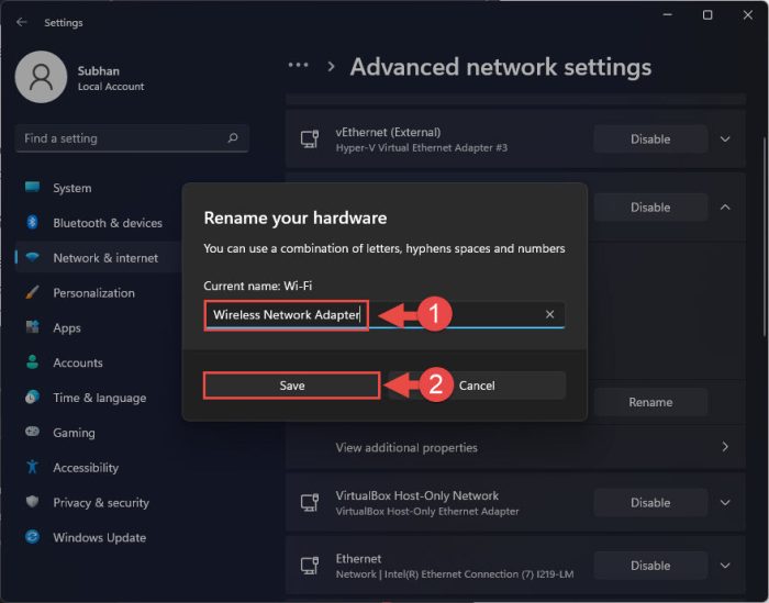 How To Change Network And Network Adapter Names In Windows 11